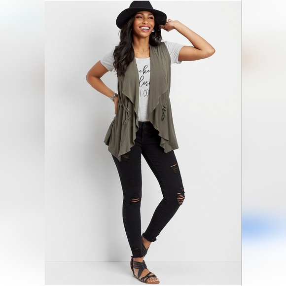 Maurices | Tops | Maurices L Solid Bungee Vest In Olive Green Ad577 ...